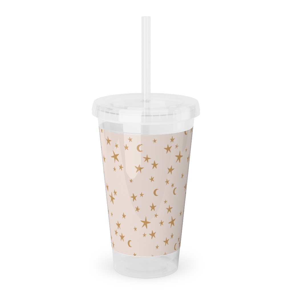Stars & Moon - Starry Night Universe - Beige and Brown Acrylic Tumbler ...