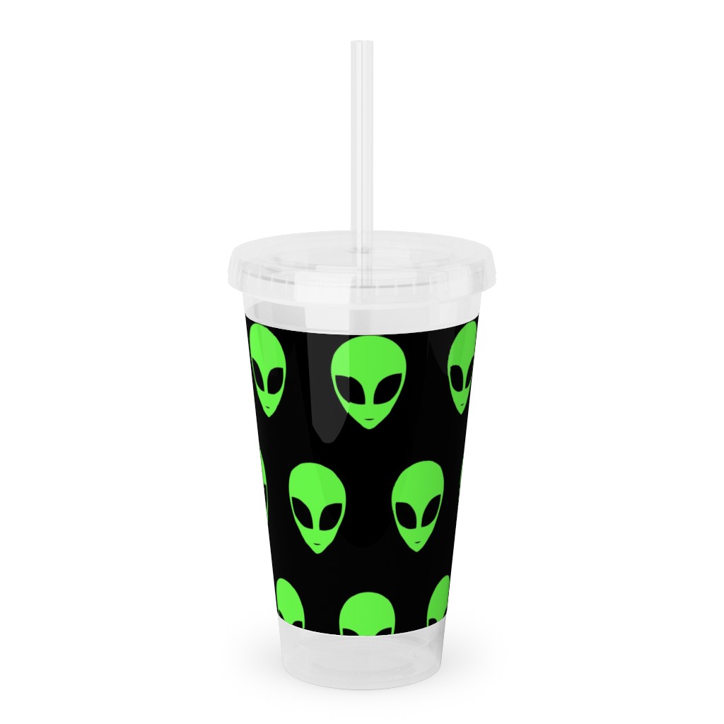 Retro Alien - Neon Green and Black Acrylic Tumbler with Straw | Shutterfly