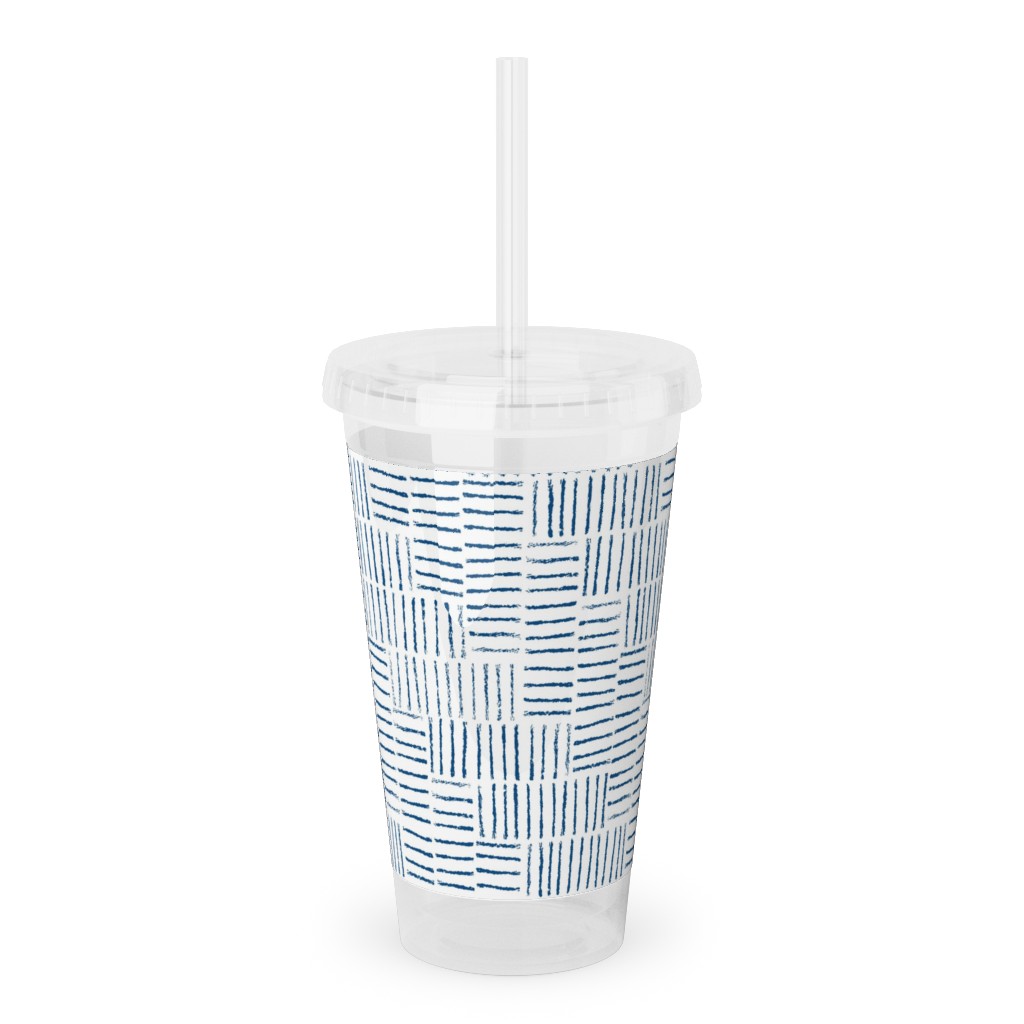 Herringbone String - White & Classic Blue Acrylic Tumbler with Straw ...