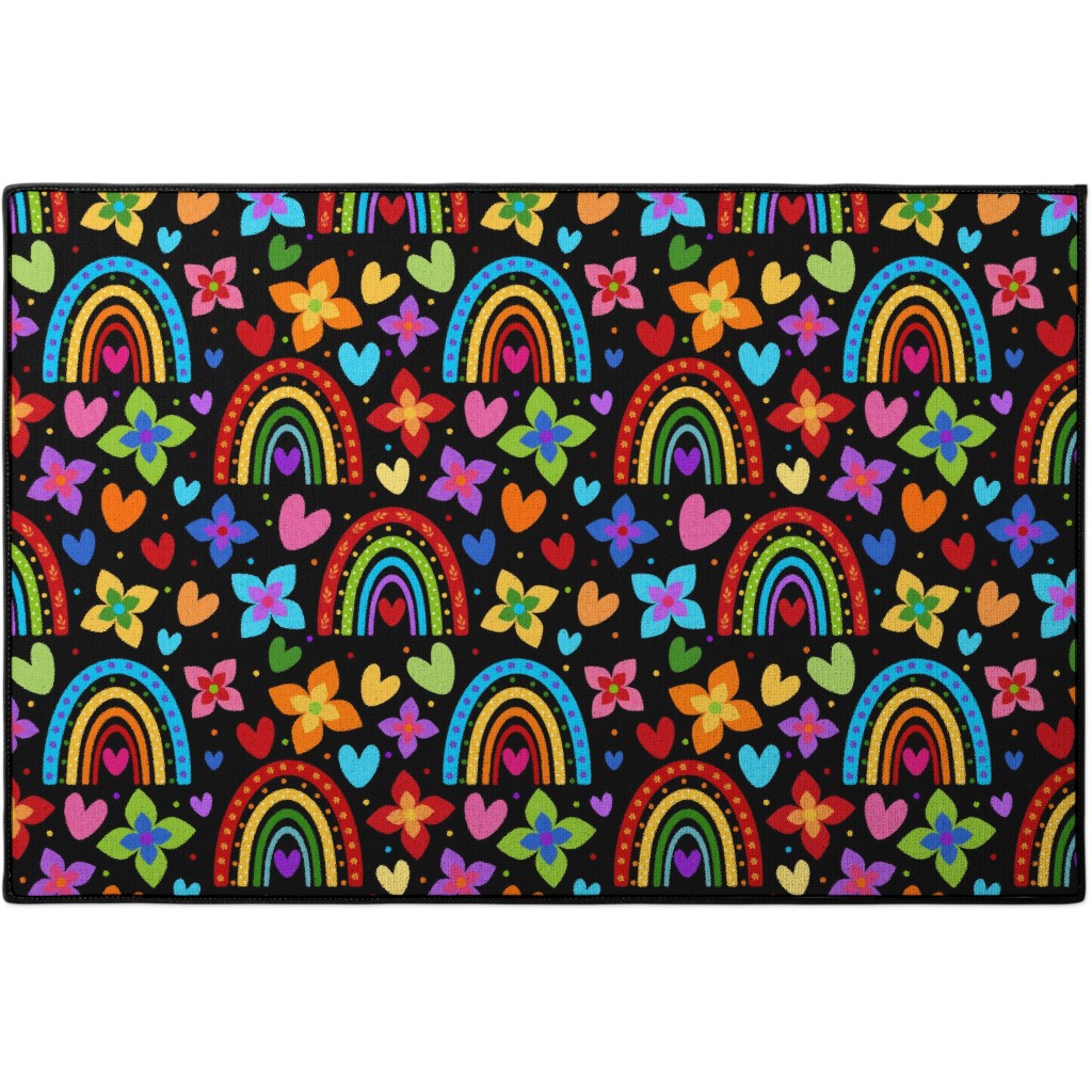 Colorful Rainbows, Flowers, Hearts - Black Door Mat | Shutterfly