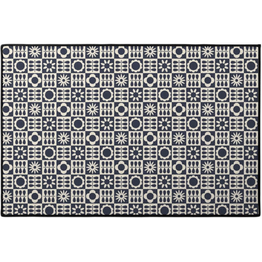 Scandinavian Checker Blooms - Off White and Navy Door Mat | Shutterfly
