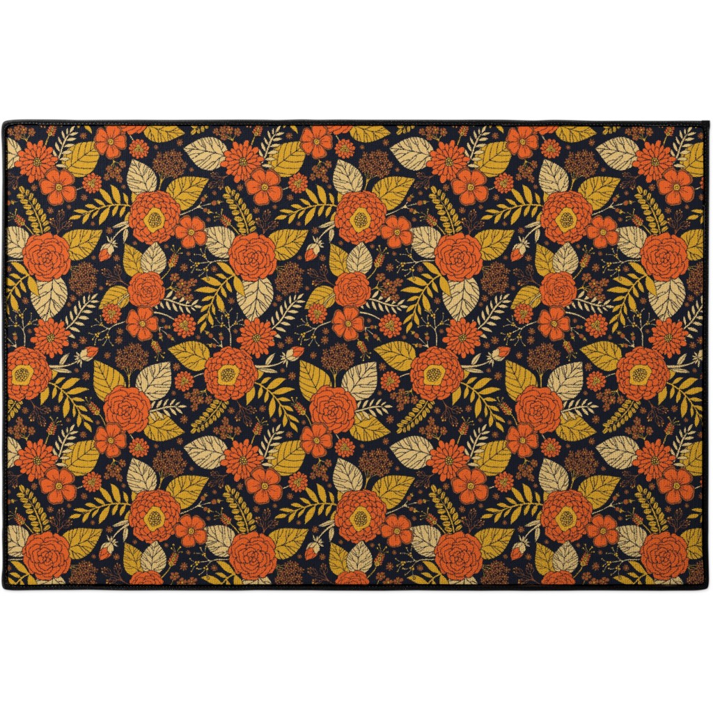 Retro Floral - Orange Brown and Yellow Door Mat | Shutterfly