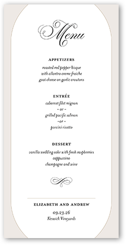 Elegant Essence 4x8 Wedding Menu by Blonde Designs | Shutterfly