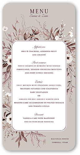 Floral Filigree 4x8 Wedding Menu by Lady Jae | Shutterfly