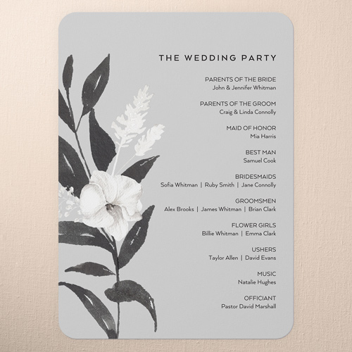 Evening Flower 5x7 Wedding Program by Stacy Claire Boyd | Shutterfly