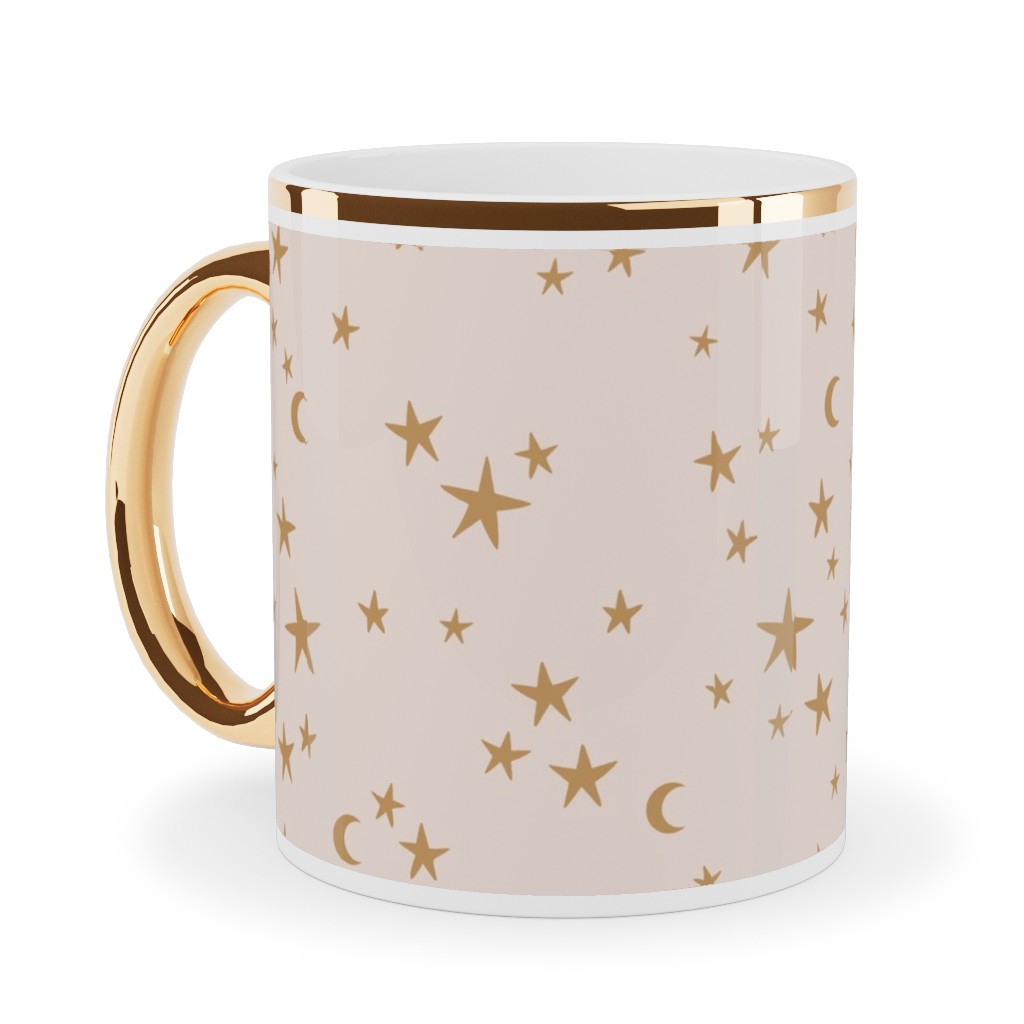 Stars & Moon - Starry Night Universe - Beige and Brown Tall Latte Mug ...