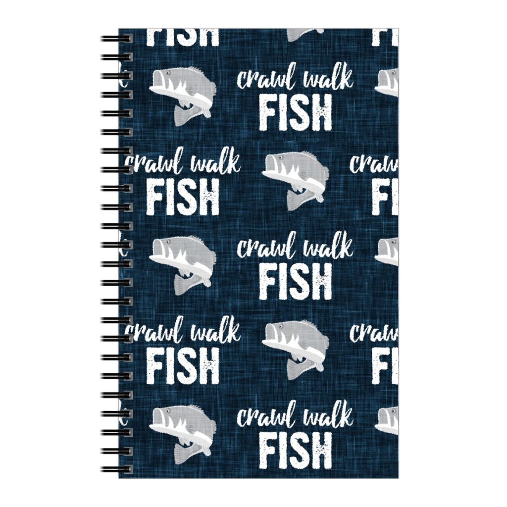 Crawl Walk Fish - Bass Fishing - Navy Blue and Grey Notebook | Shutterfly