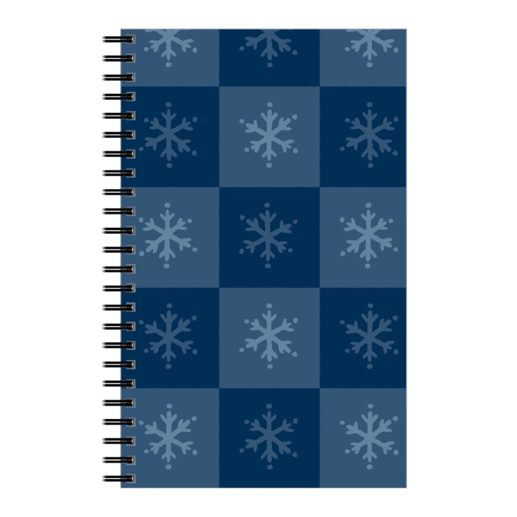 Scandi Cozy Winter Checkered Blue Snowflake Notebook | Shutterfly
