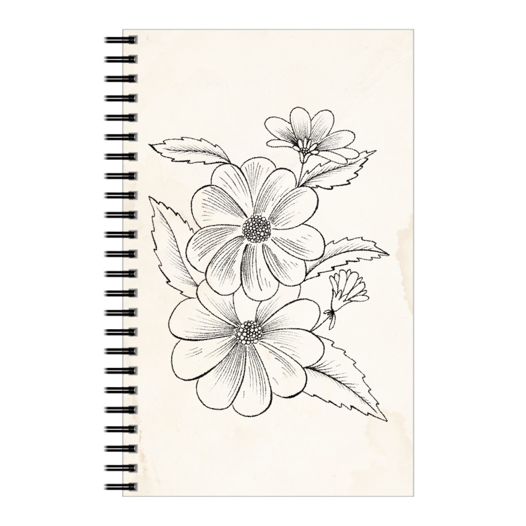 Vintage Flower Sketch - Beige and Black Notebook | Shutterfly