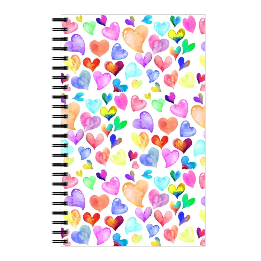 Colorful Watercolor Hearts - Multi on White Notebook | Shutterfly