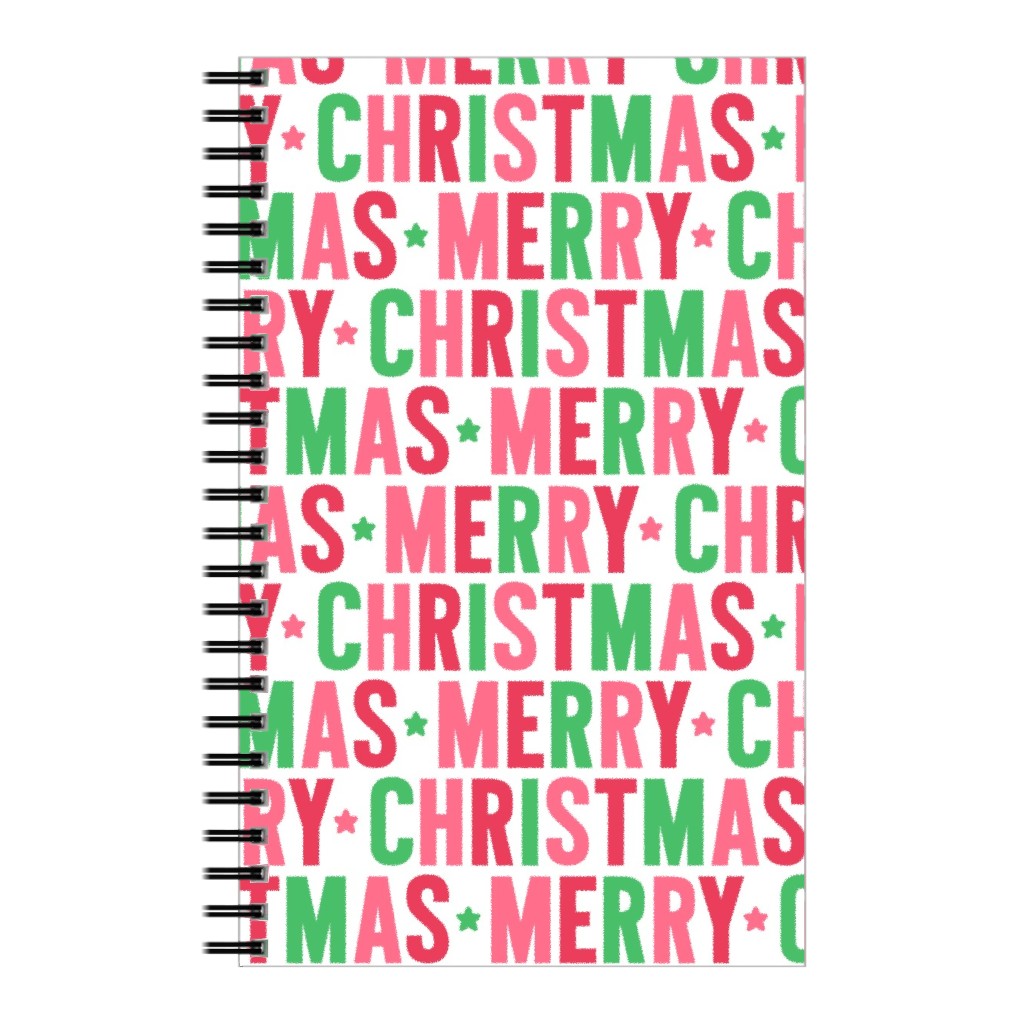 Merry Christmas Uppercase - Green, Pink, Red Notebook | Shutterfly
