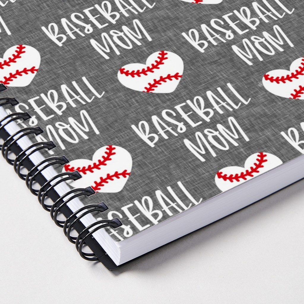 Baseball Mom - Baseball Heart - White on Grey Notebook | Shutterfly