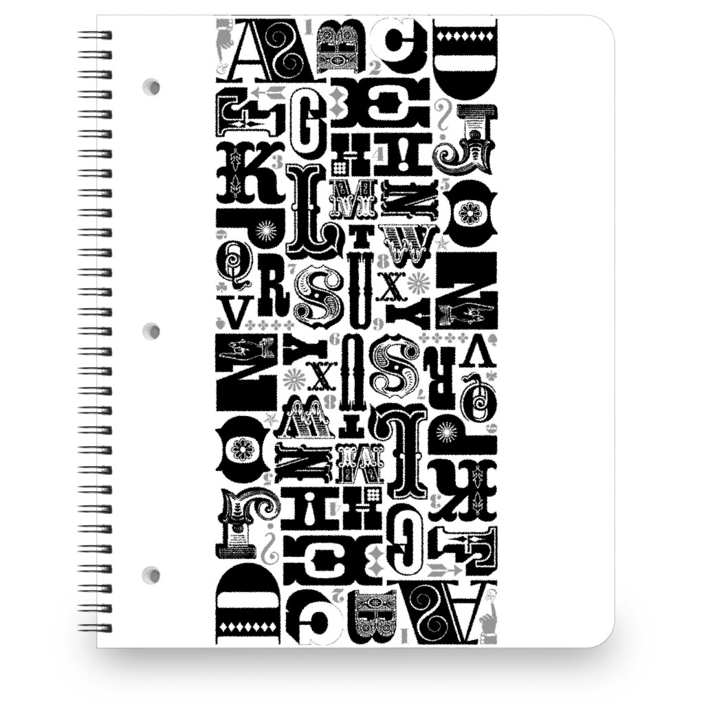 Woodtype Alphabet - Black & White Notebook | Shutterfly