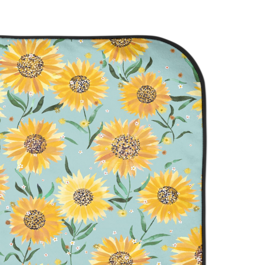 Watercolor Sunflowers - Yellow on Blue Picnic Blanket | Shutterfly
