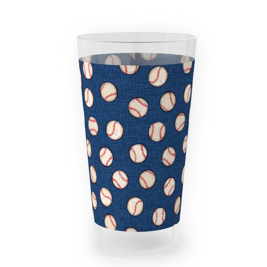 Baseball Balls on Blue Linen Outdoor Pint Glass | Shutterfly