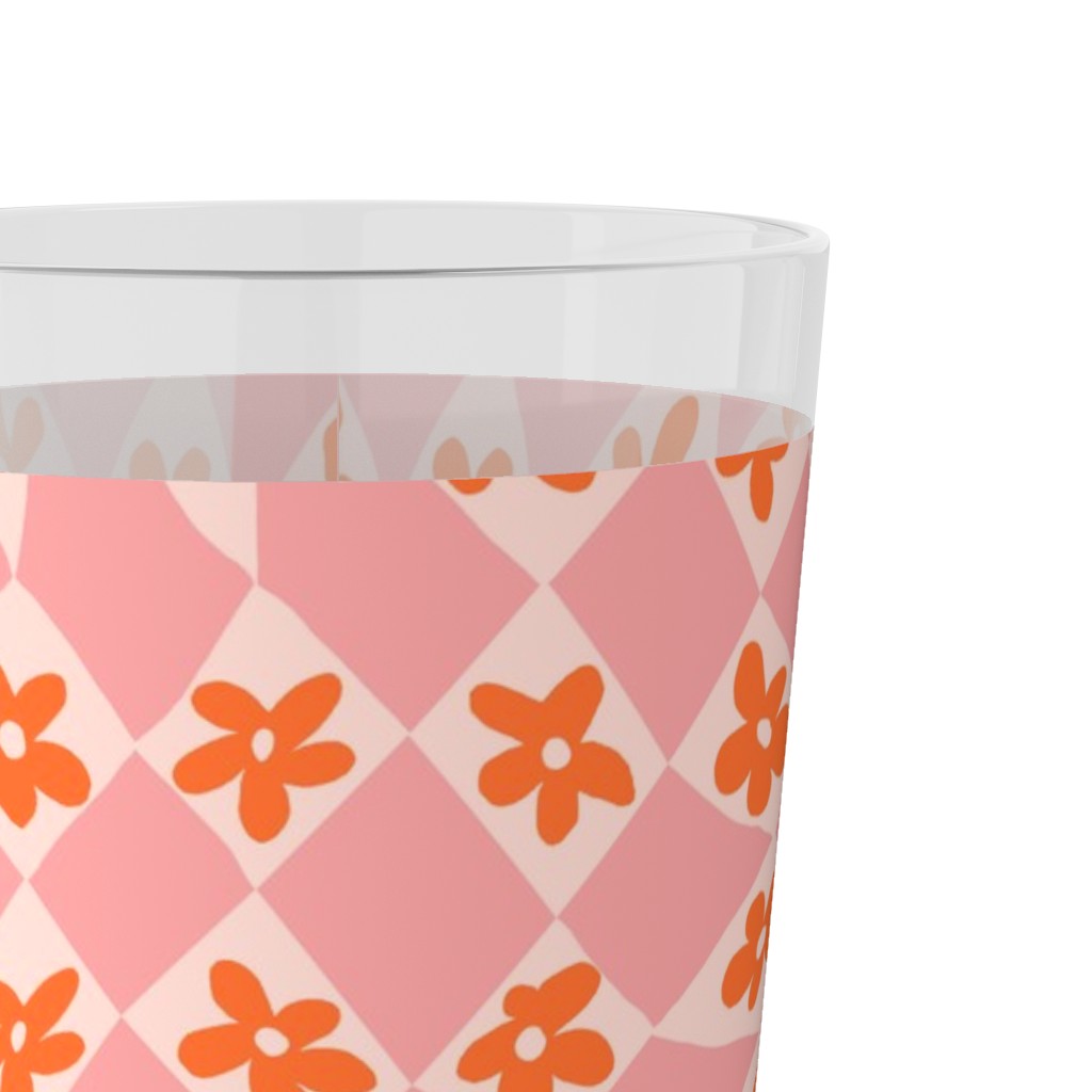 Trippy Checker - Floral - Pink and Orange Outdoor Pint Glass | Shutterfly