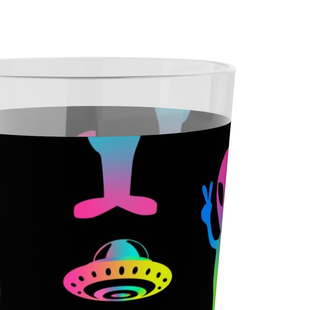 90's Rainbow Aliens and Ufos - Multi on Black Outdoor Pint Glass ...