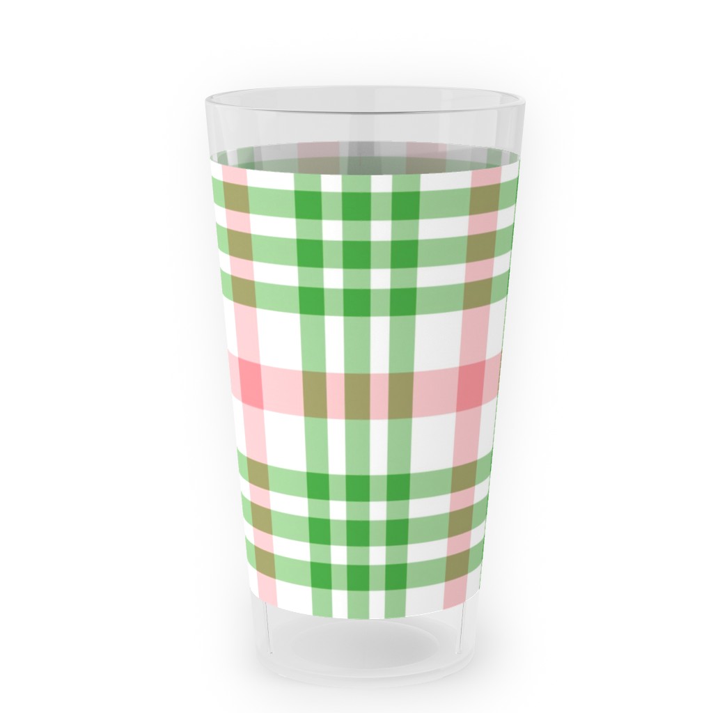 Pink, Green, and White Plaid Outdoor Pint Glass | Shutterfly