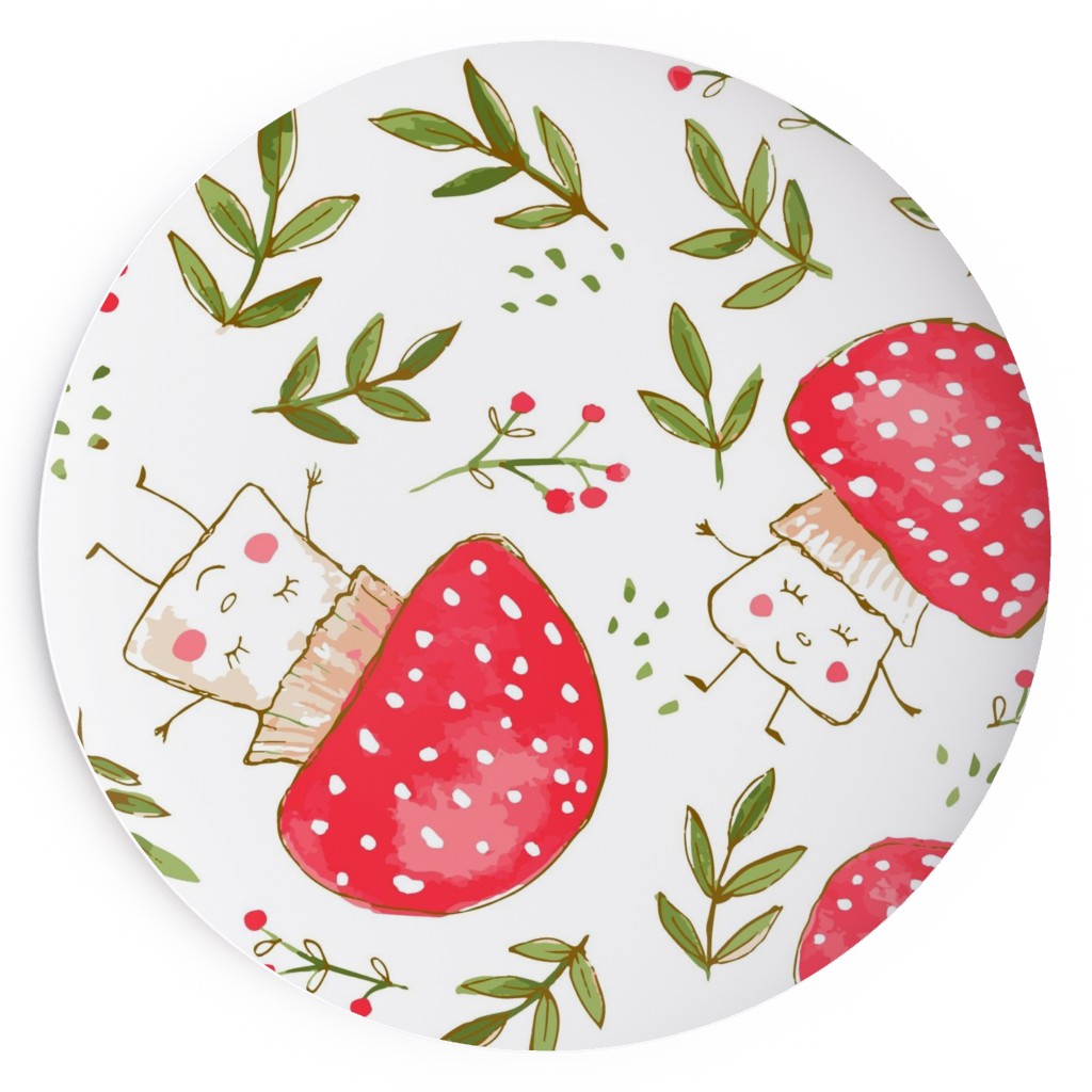 the Happiest Little Mushrooms - Red Salad Plate | Shutterfly