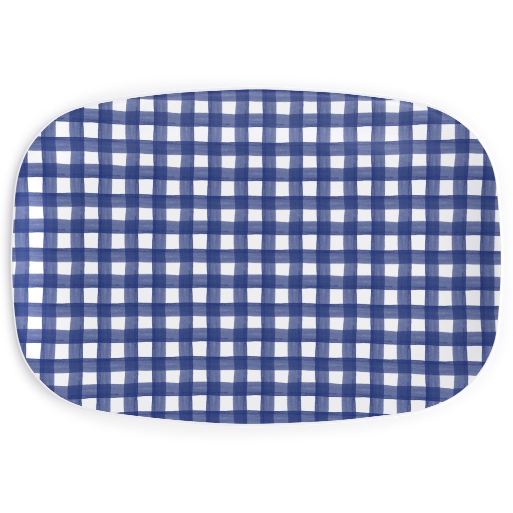 Watercolor Gingham - Navy Blue Serving Platter | Shutterfly