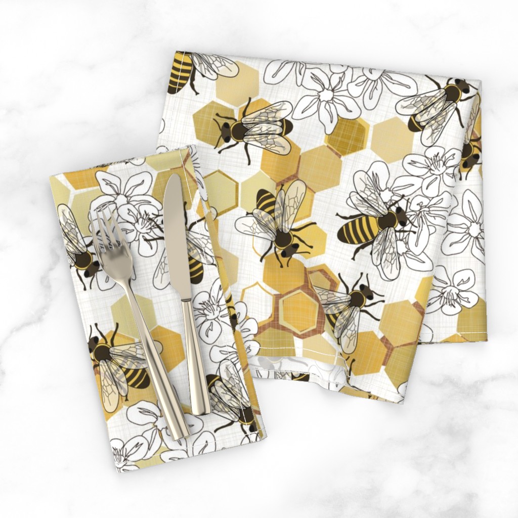 Save the Honey Bees - Yellow on White Cloth Napkin | Shutterfly