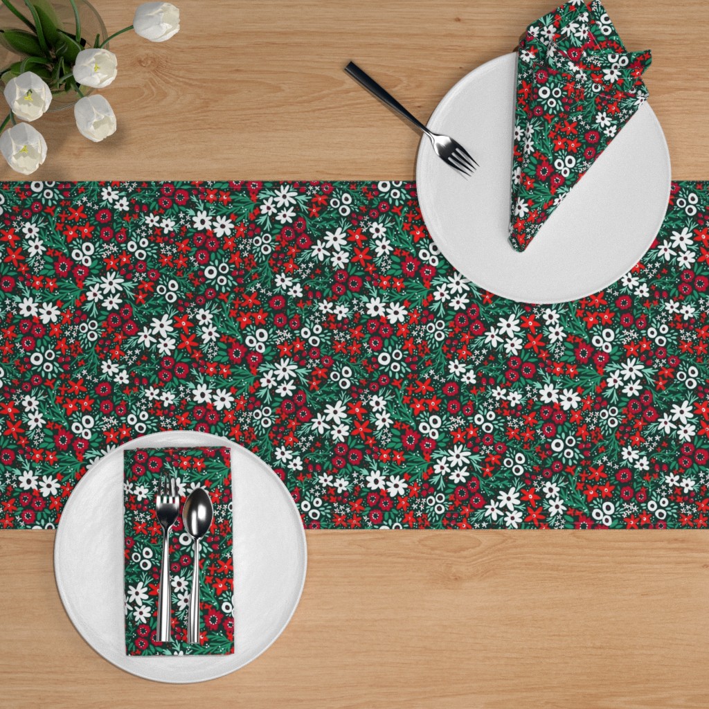 Rustic Floral - Holiday Red and Green Table Runner | Shutterfly