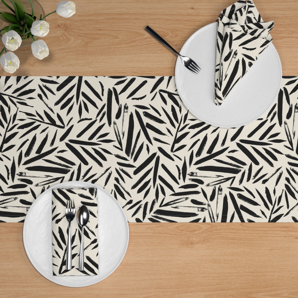 Brushstroke Leaves - Black and Cream Table Runner | Shutterfly