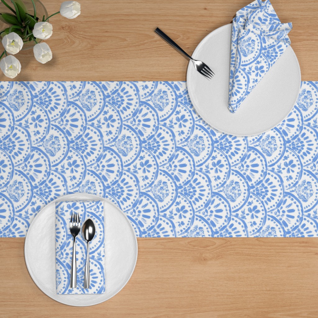 Chinese Chintz Scalloped Wave - Blue Table Runner | Shutterfly