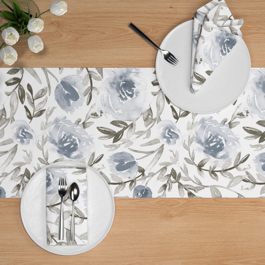 Watercolor Floral - Blue and Taupe Table Runner | Shutterfly