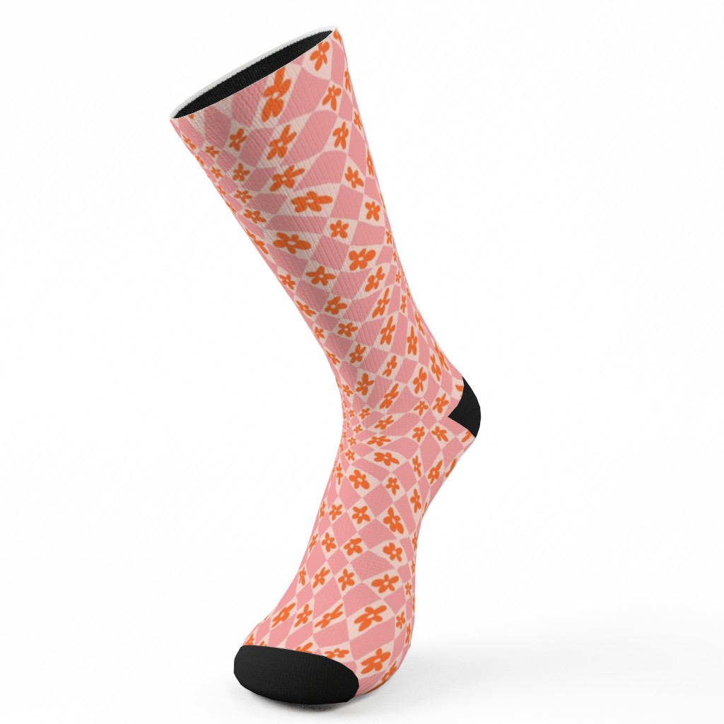 Trippy Checker - Floral - Pink and Orange Custom Socks | Shutterfly