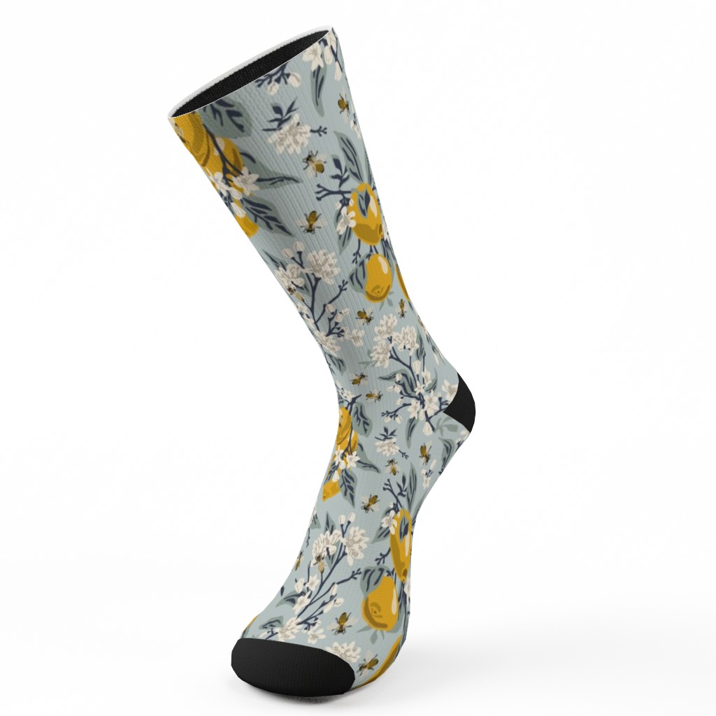 Bees, Blossoms & Lemons - Blue Custom Socks | Shutterfly