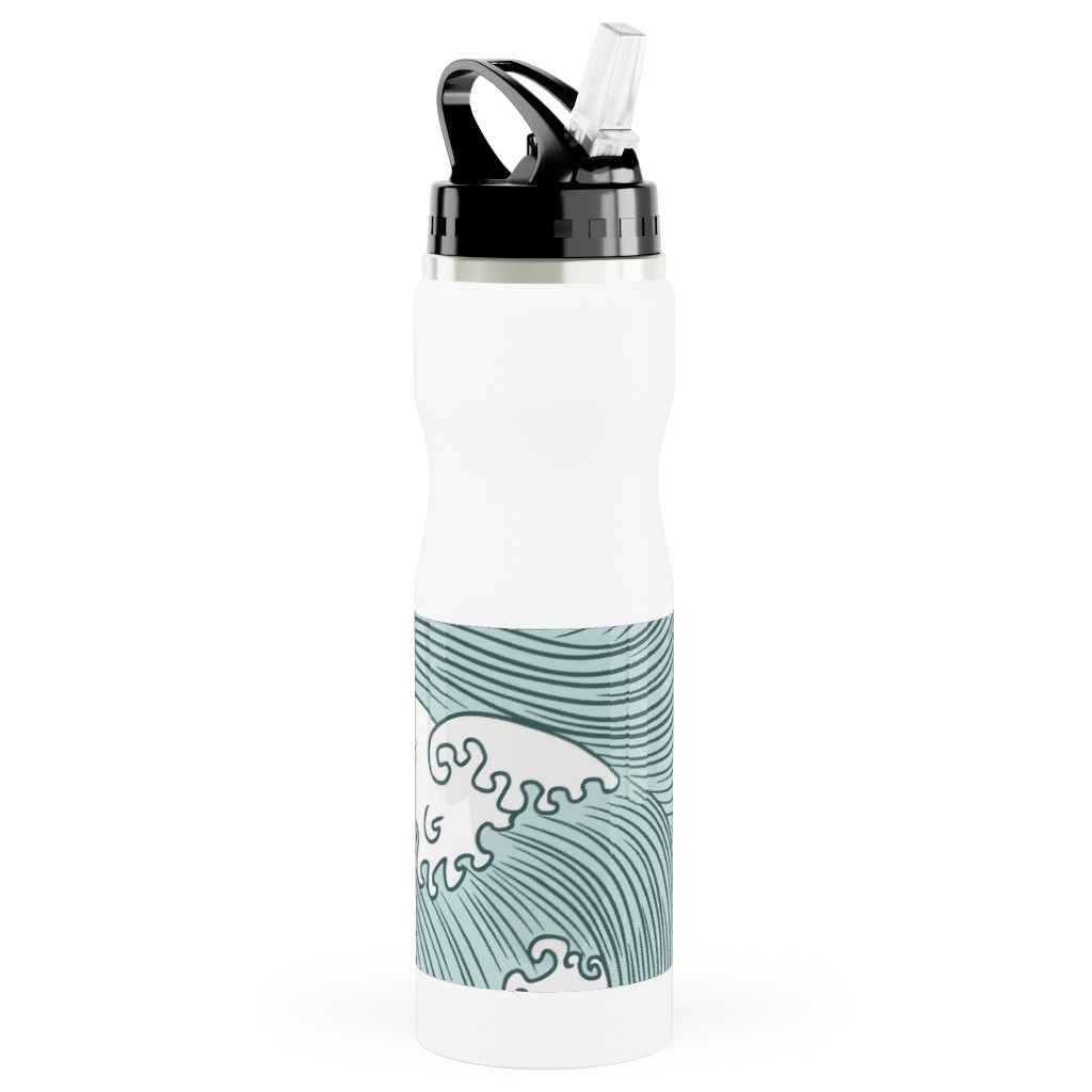 Japanese Waves Stainless Steel Water Bottle with Straw | Shutterfly